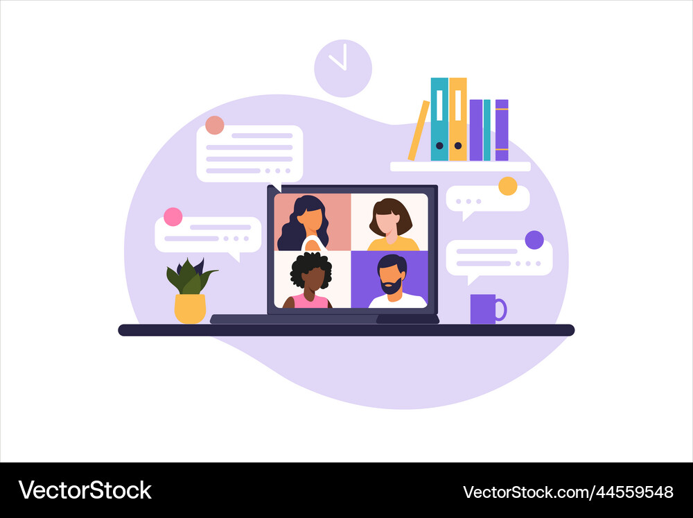 Online meeting via group call people on computer Vector Image