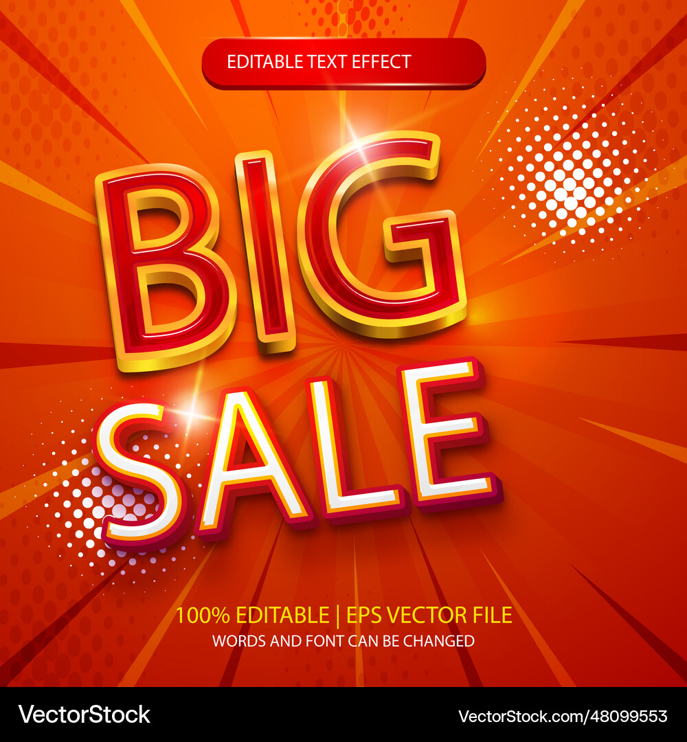 Big sale editable text effect red luxury gold 3d Vector Image