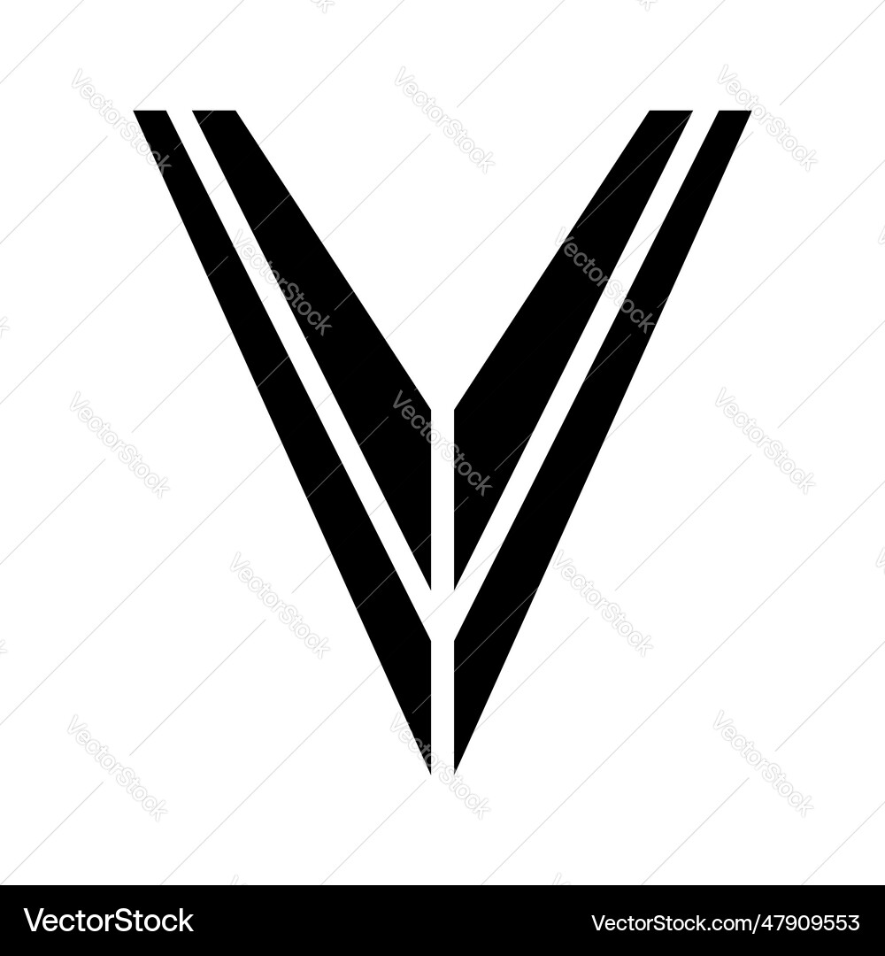 Black striped shaped letter v icon Royalty Free Vector Image