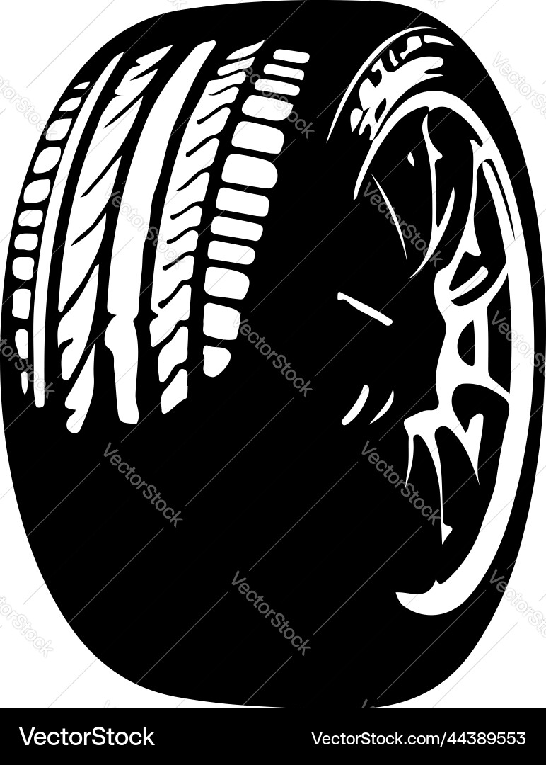 Black wheel with silhouette tread Royalty Free Vector Image