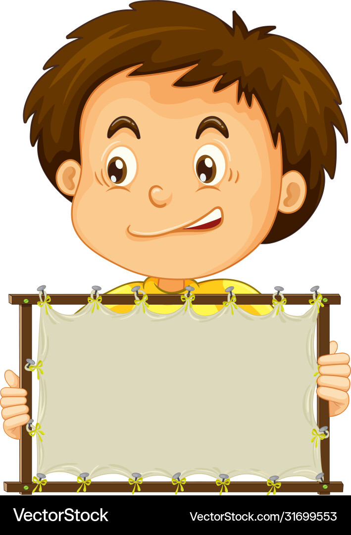 Blank sign template with cute boy on white Vector Image