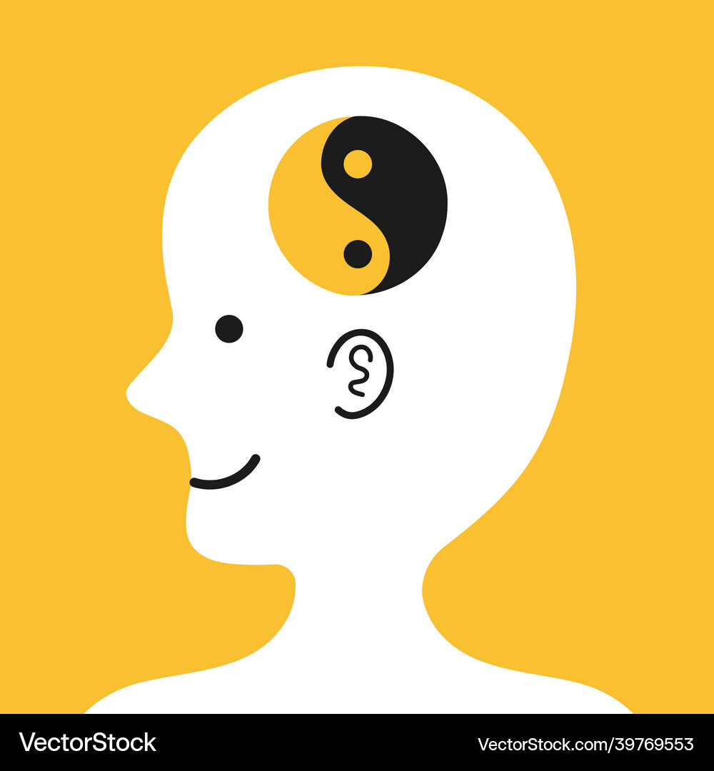 Cute human head in profile with yin yang inside Vector Image