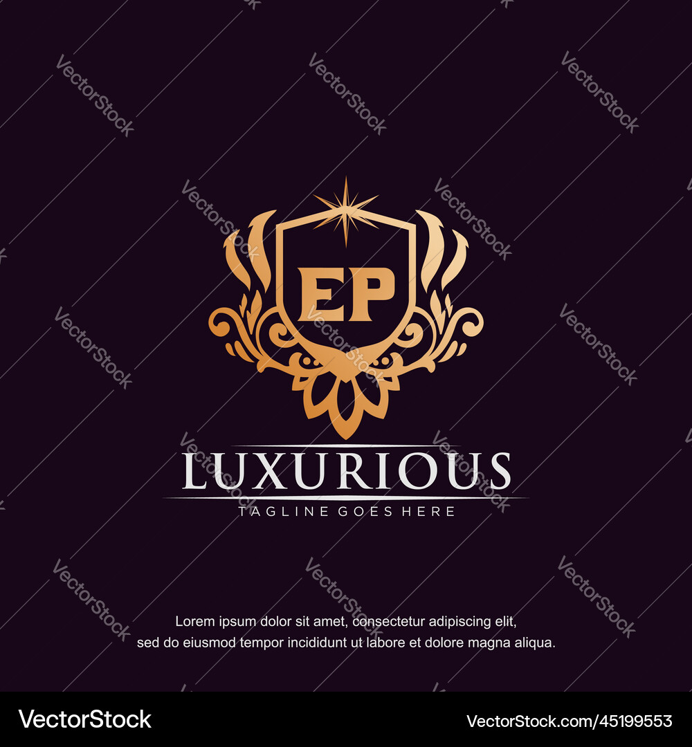 Ep initial letter luxury ornament gold monogram Vector Image
