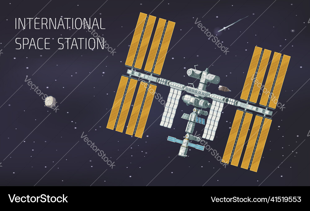 Flat orbital international space station Vector Image