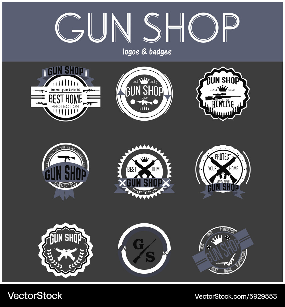 Gun shop logotypes and badges set Royalty Free Vector Image