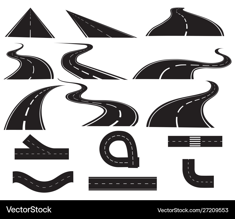 Set roads collection tracks black white road Vector Image