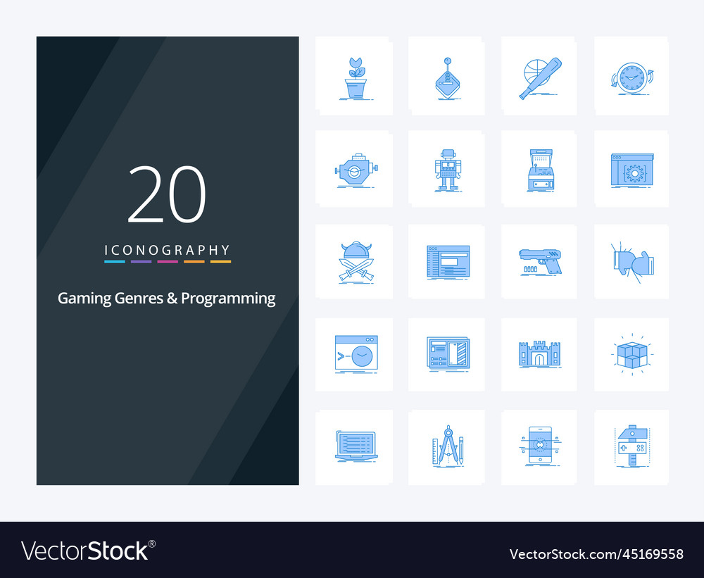 20 gaming genres and programming blue color icon Vector Image