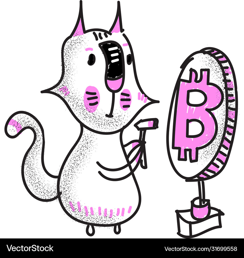 Cryptocurrency concept with cat miner and bitcoin Vector Image