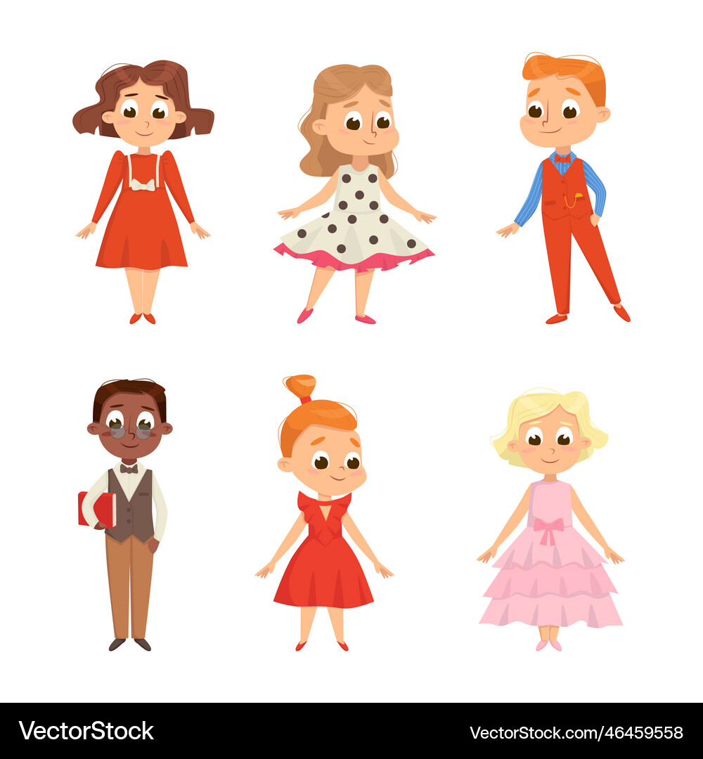 Cute children dressed in elegant clothes standing Vector Image
