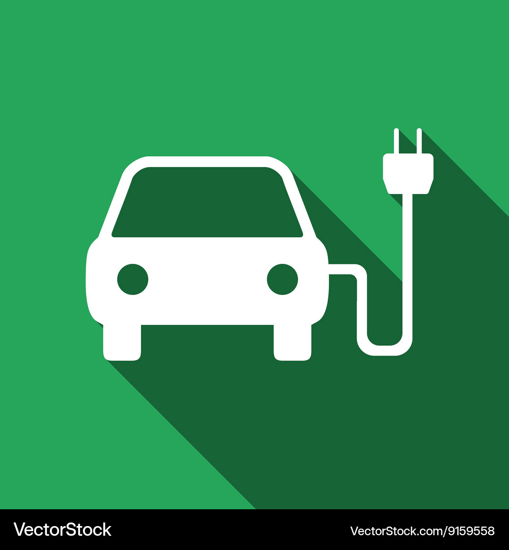 Electric powered car symbol icon with long shadow Vector Image