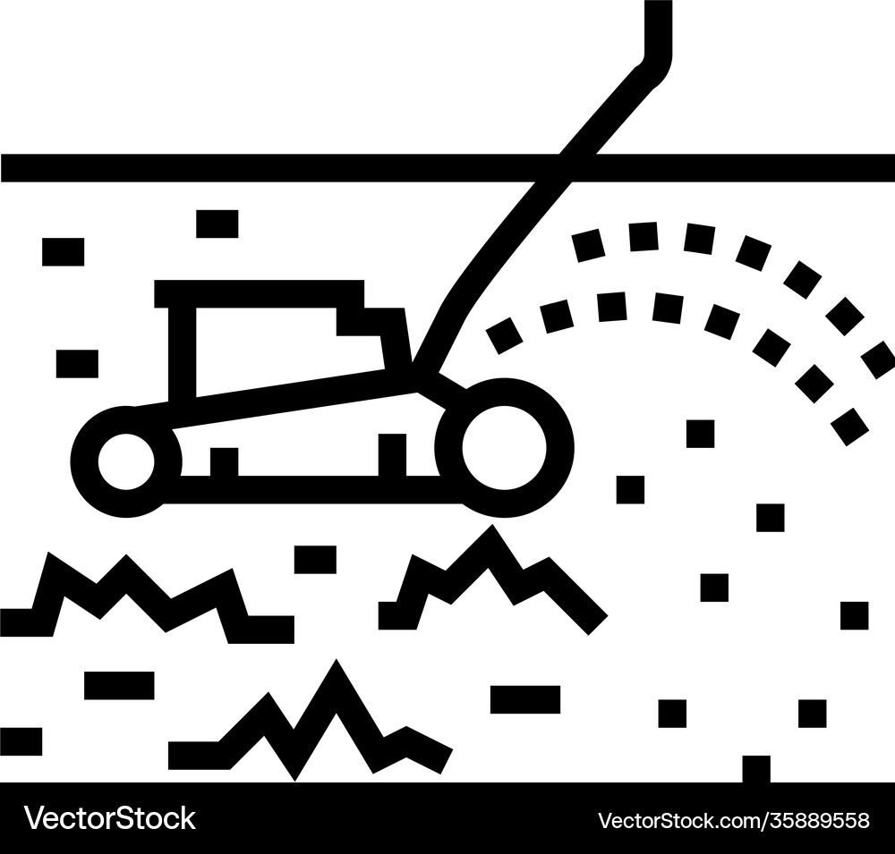 Grass cutting with lawn mower line icon Royalty Free Vector