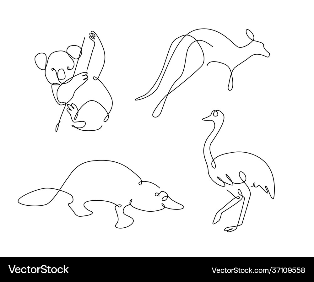 One line set australian animals koala outline Vector Image