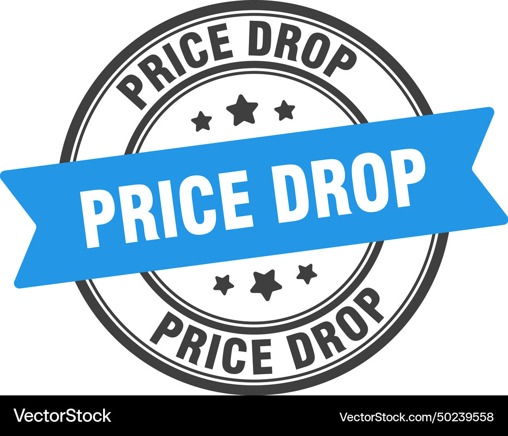 Price drop stamp label on transparent Royalty Free Vector