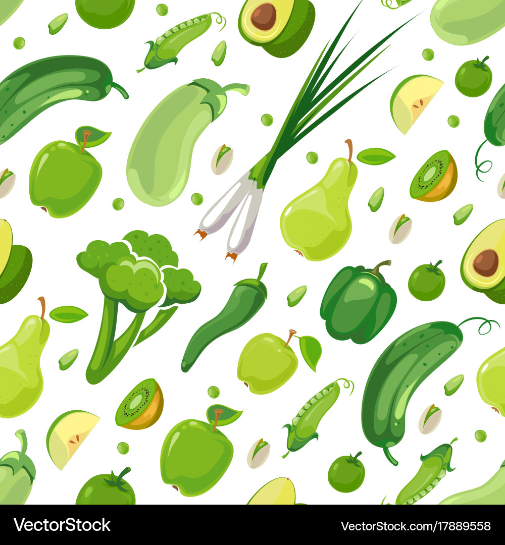 Seamless pattern with green vegetables and fruits Vector Image