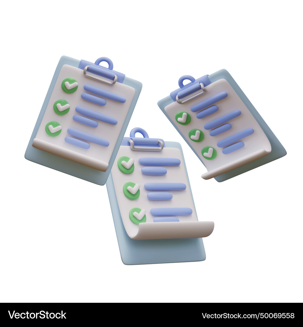 Set of 3d clipboards with lists and notes Vector Image