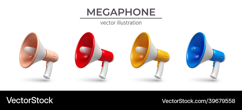Set of four megaphones with shadow in different Vector Image