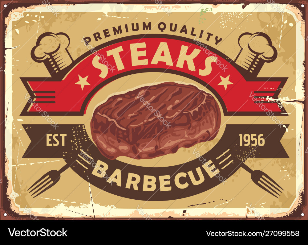 Steak house old sign design Royalty Free Vector Image