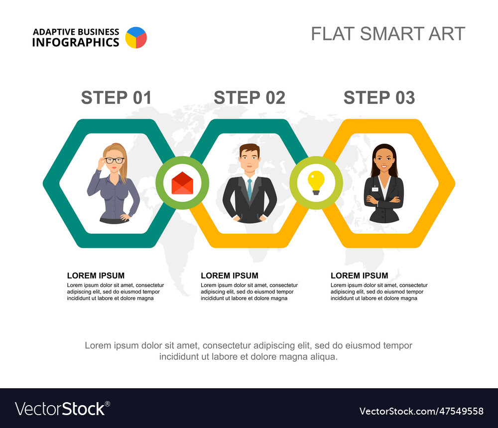 Three partners process chart template Royalty Free Vector