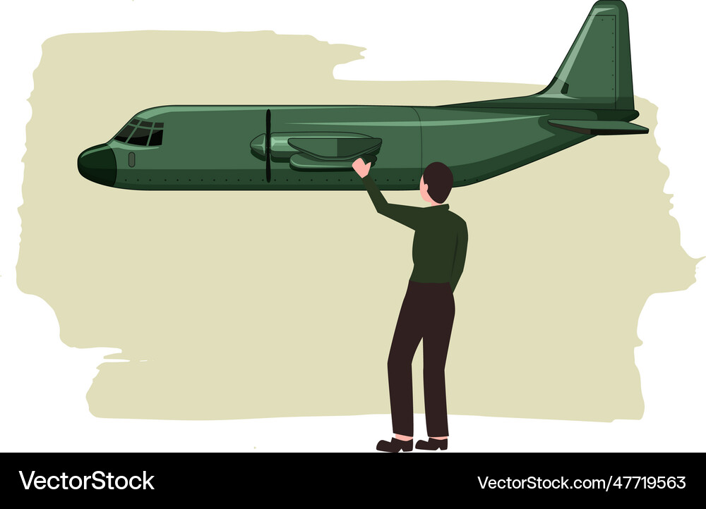 Boy waving at a military plane Royalty Free Vector Image