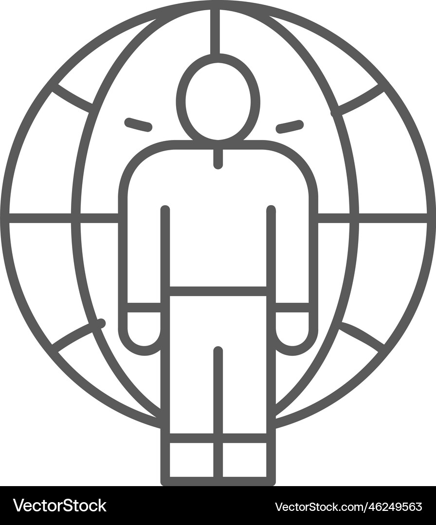 Globe earth with man lineal icon global Royalty Free Vector