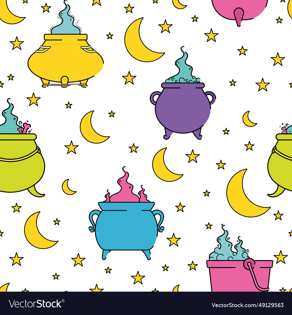 Halloween witch cauldrons pattern background Vector Image