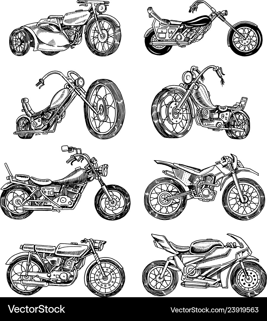 Set vintage motorcycles collection bicycles Vector Image