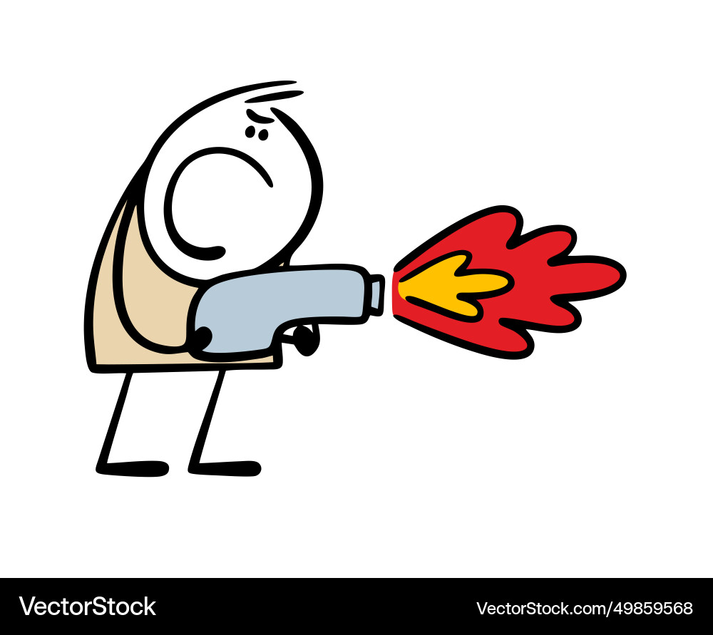 Aggressive stickman screams and shoots fire from a