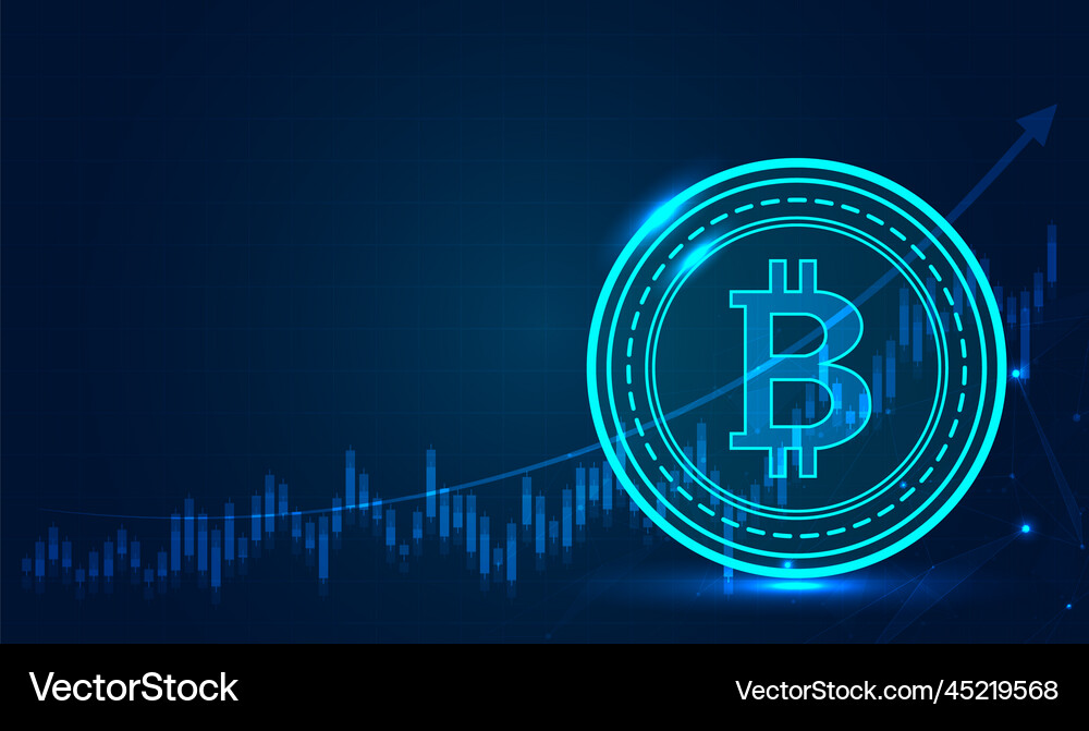 Bitcoin business stock growth chart shows Vector Image