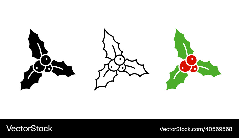 Christmas holly in simple style set Royalty Free Vector