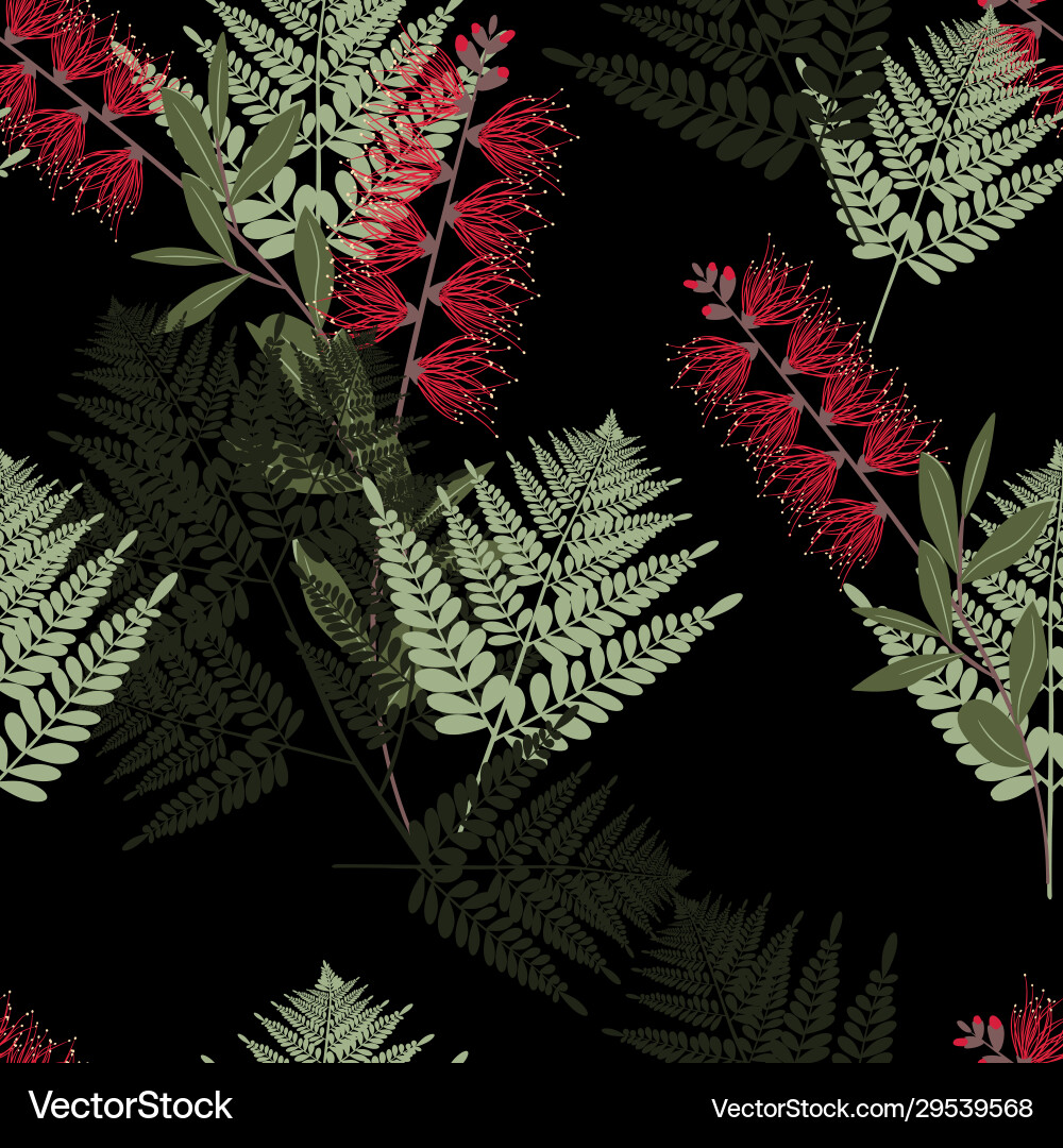 Fern tropical leaves and exotic flower pattern Vector Image