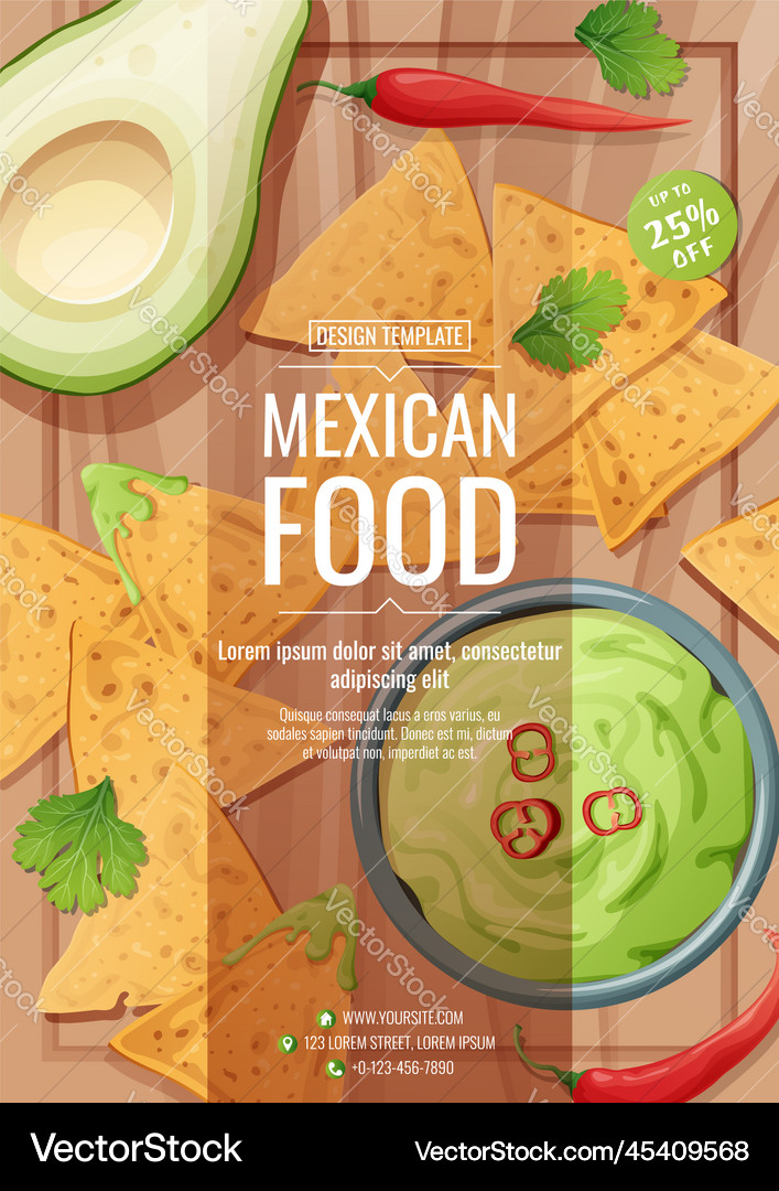 Mexican food flyer template crispy nachos Vector Image