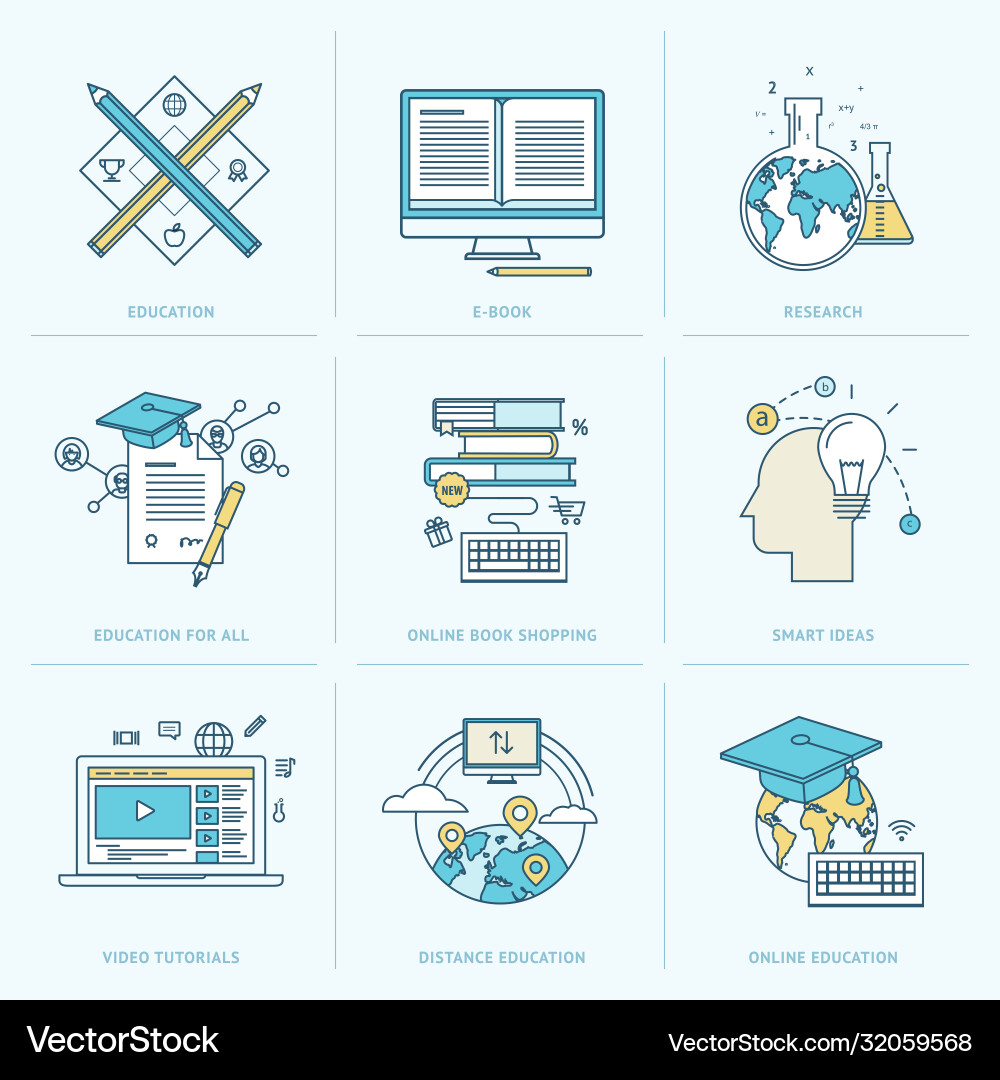Set flat line icons for online education Vector Image