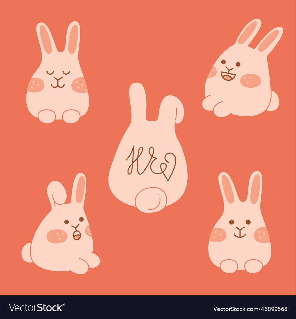 Set of five cute easter bunnies Royalty Free Vector Image Set of five cute easter bunnies Royalty Free Vector Image