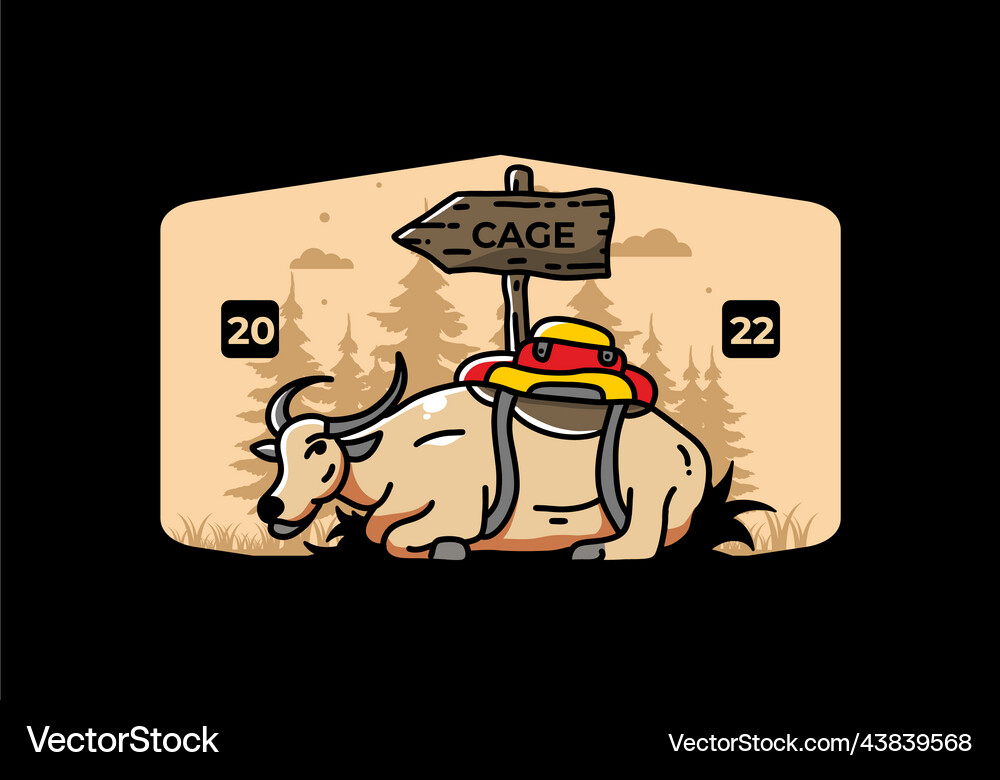 Sitting buffalo animal badge design Royalty Free Vector
