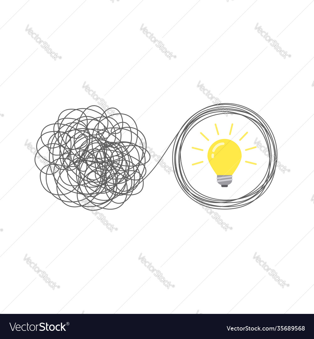 Tangled and unraveled tangle with light bulb Vector Image Tangled and unraveled tangle with light bulb Vector Image