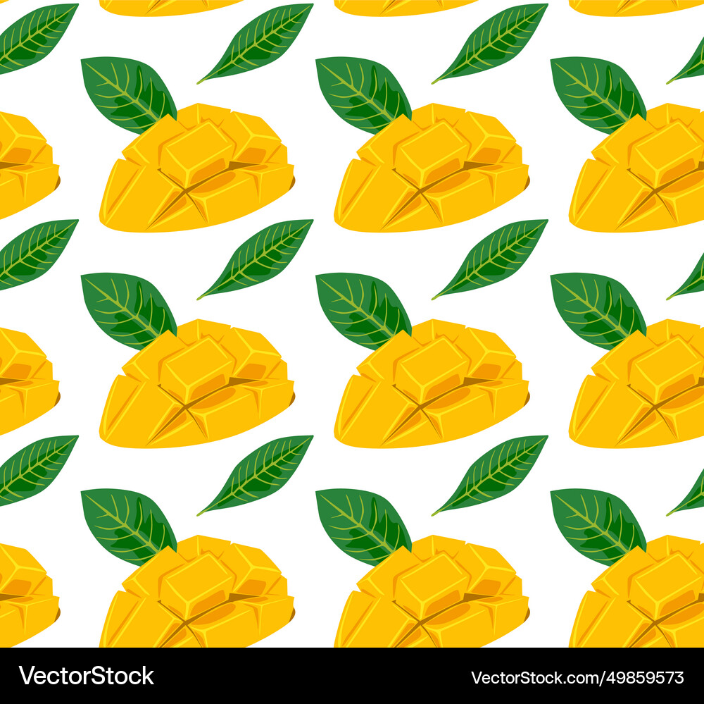 Diced mango slices and green leaves Royalty Free Vector