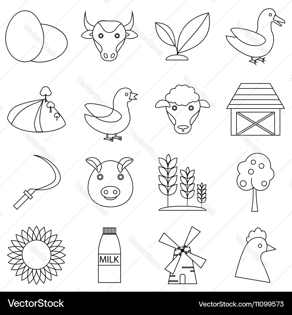Farm icons set outline style Royalty Free Vector Image