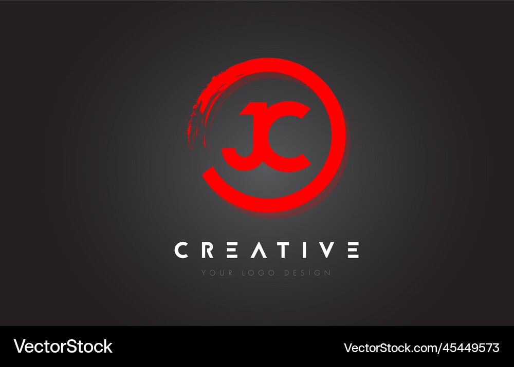 Red jc circular letter logo with circle brush Vector Image
