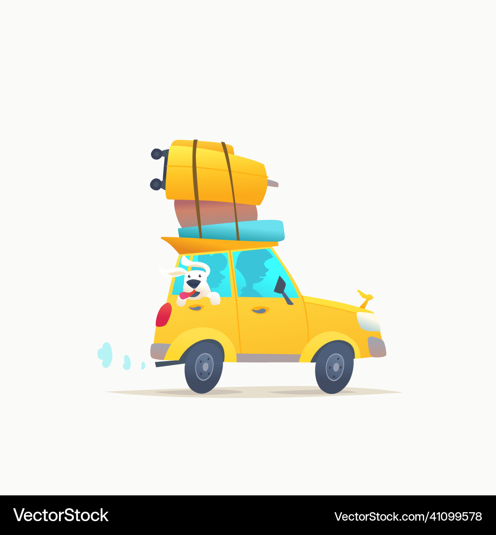 A yellow passenger car is driving forward Vector Image