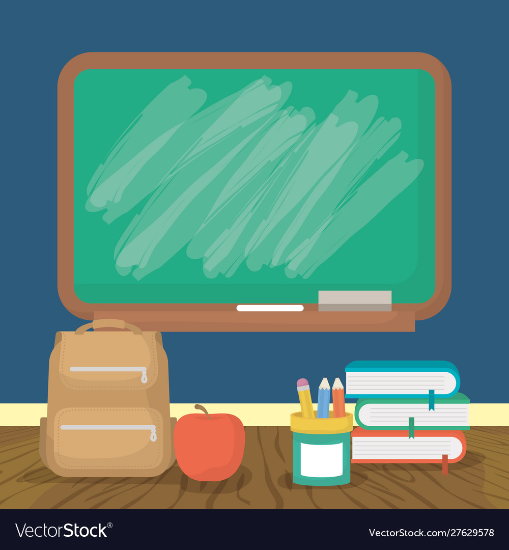 Back to school card with chalkboard and supplies Vector Image