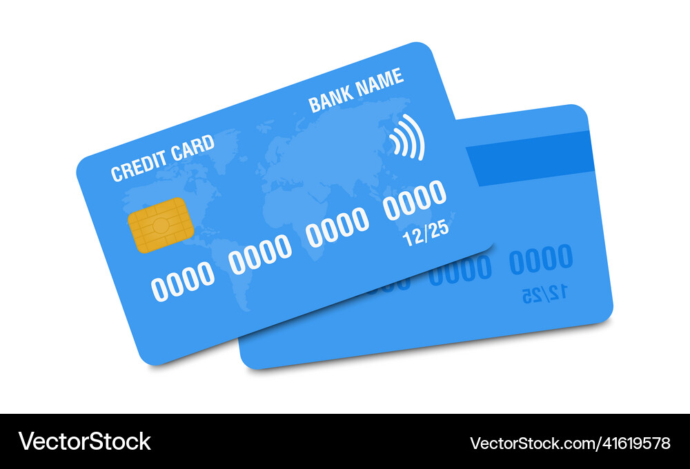 Credit card icon front and back realistic blue Vector Image