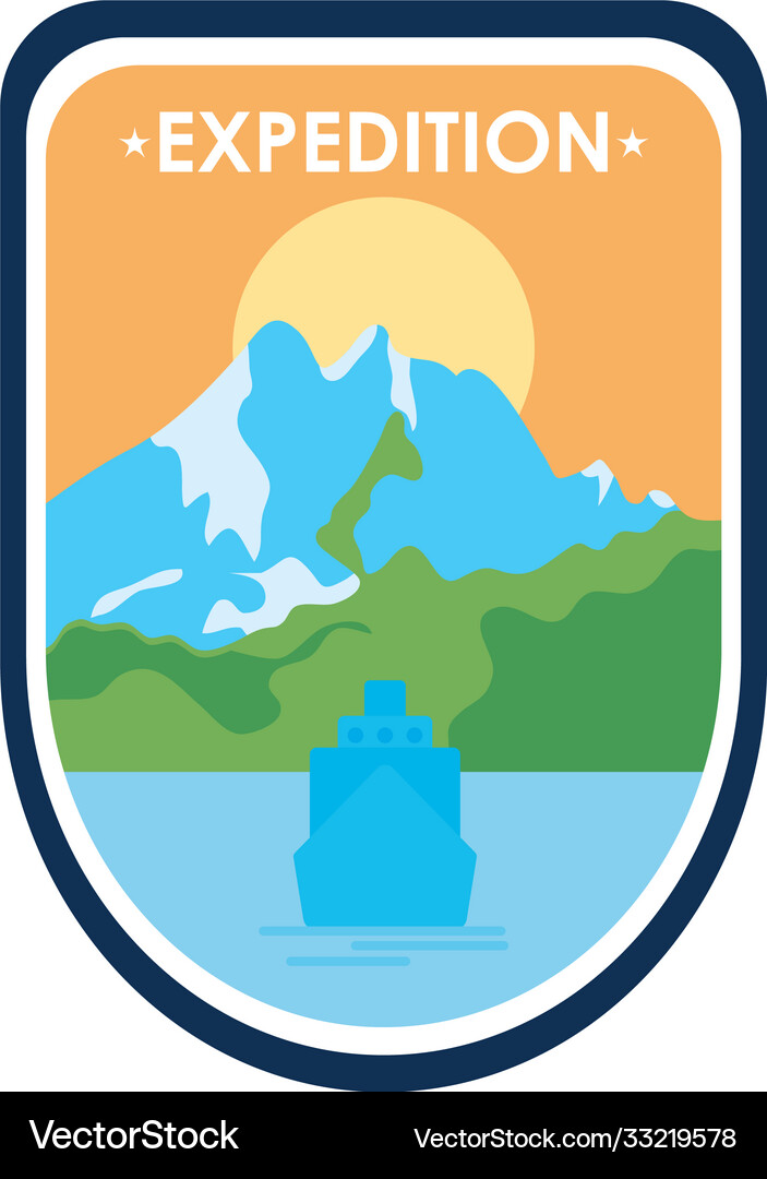 Expedition shield badge with mountains landscape Vector Image