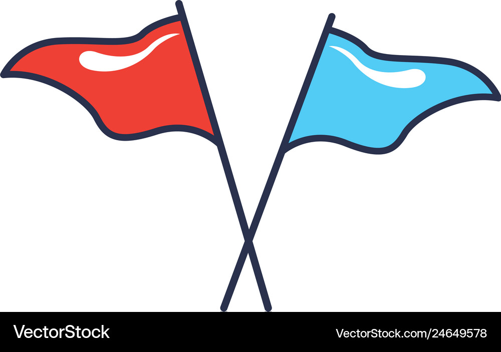 Flags markers with crossed sticks isolated icon Vector Image