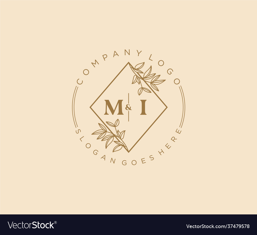 Initial Mi Letters Beautiful Floral Feminine Vector Image