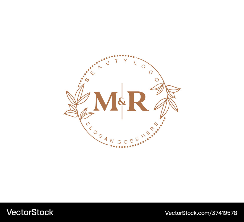Initial mr letters beautiful floral feminine Vector Image