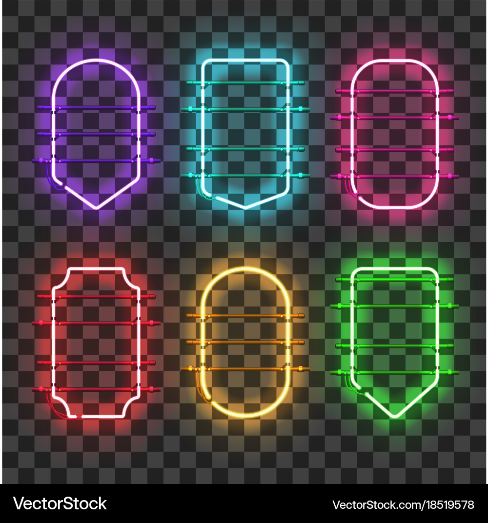 Set of realistic glowing neon frames Royalty Free Vector