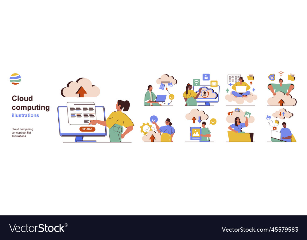 Cloud computing concept with character situations Vector Image