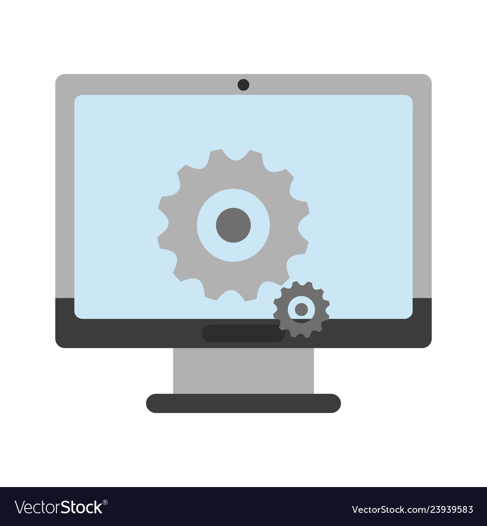 Computer screen with gears Royalty Free Vector Image