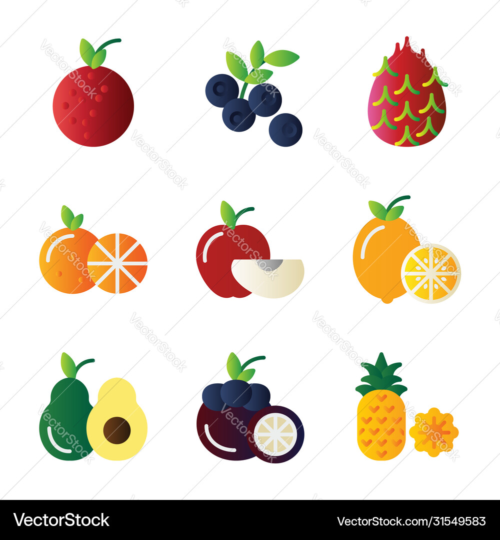 Fruit icon set include food healthy food Vector Image