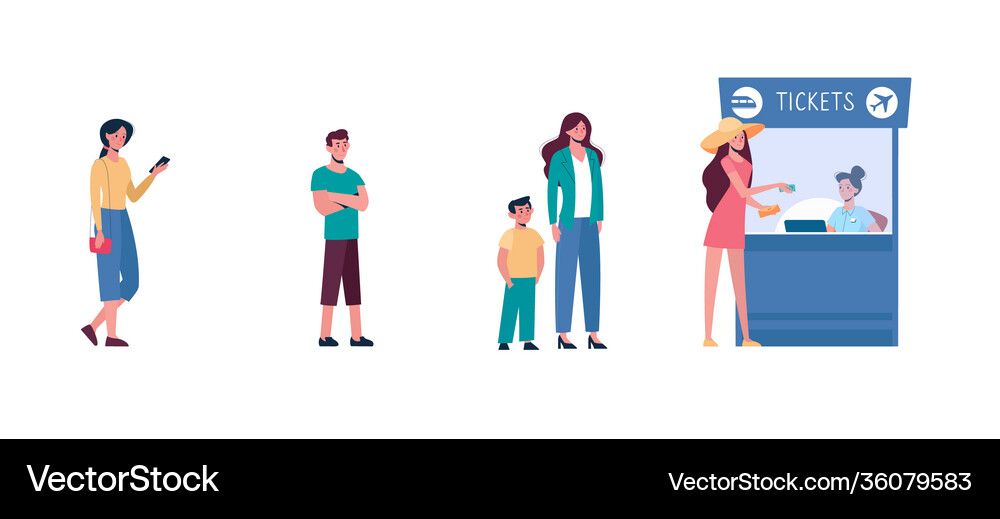 Men and women stand queue at ticket offices Vector Image